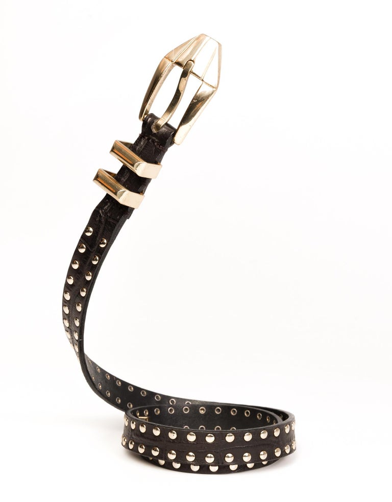 Gianni Versace Vintage Black Leather Gold Studded Belt (Size 65/26) at ...