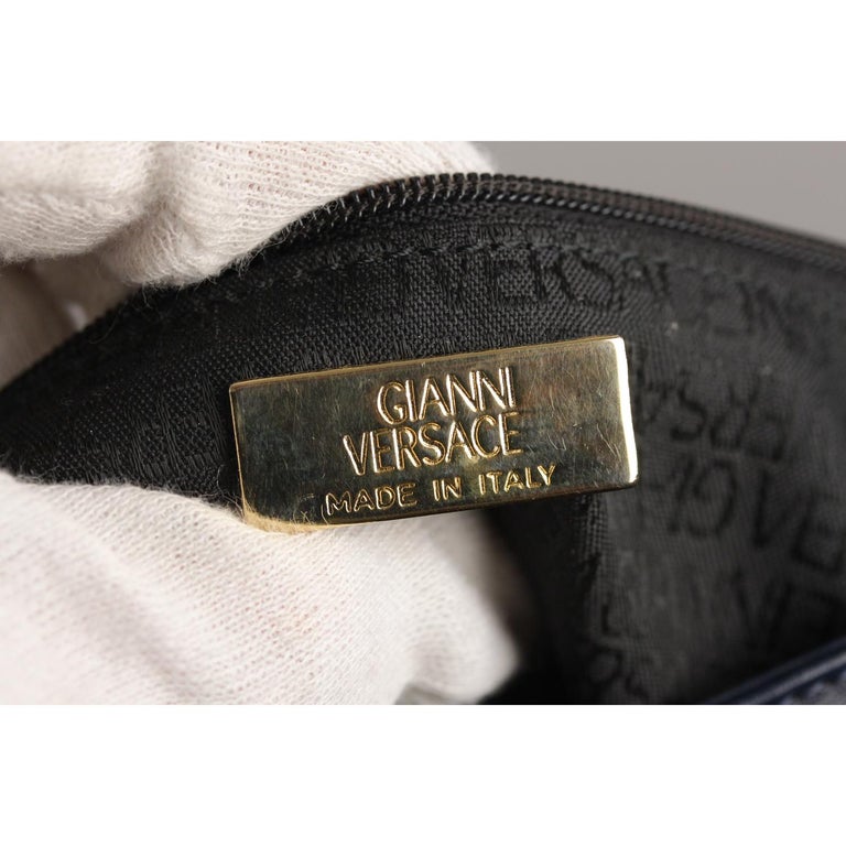 Gianni Versace Vintage Blue Leather Tote Shoulder Bag For Sale at 1stDibs