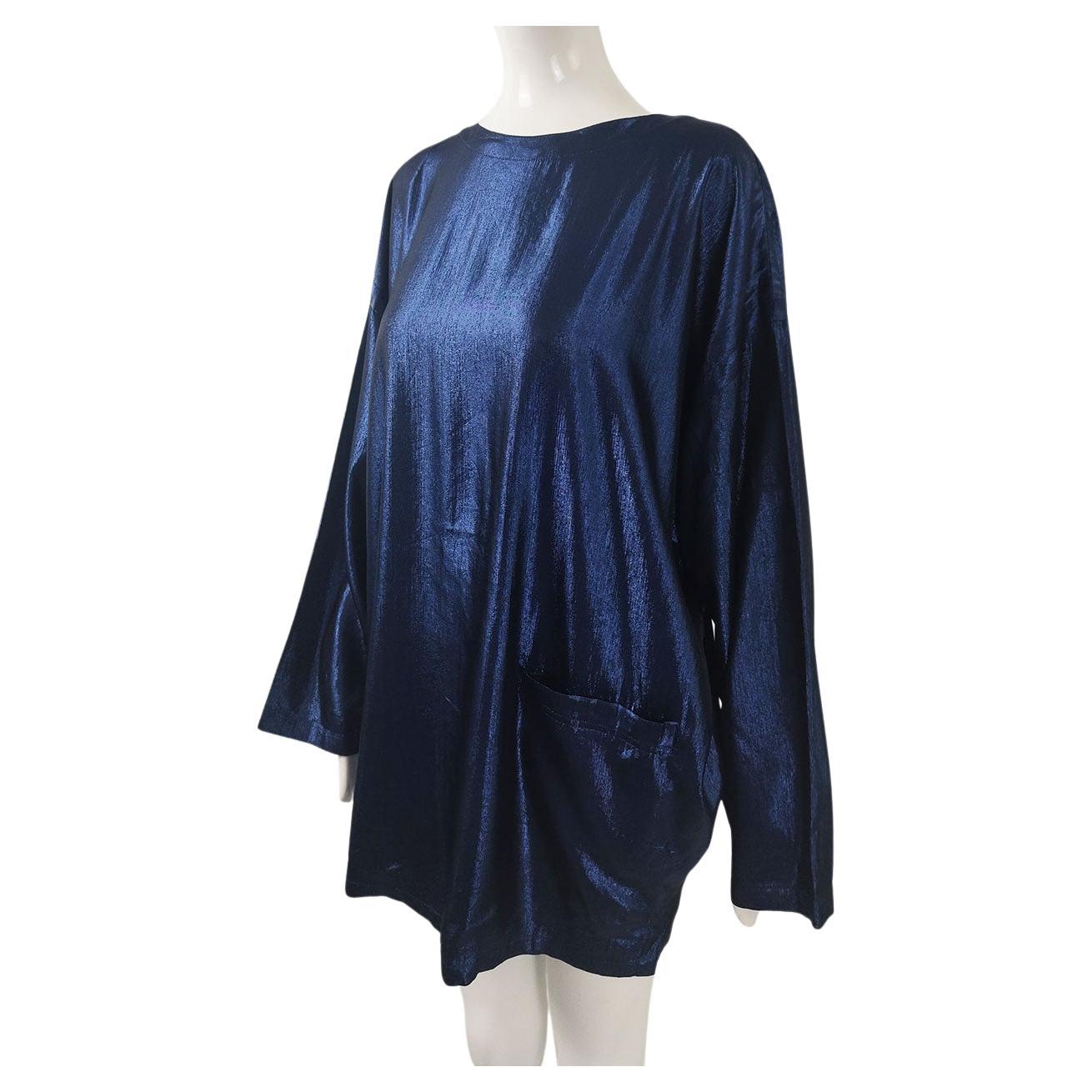 Gianni Versace Vintage Blue Metallic Lurex Batwing Tunic Top Shirt ...