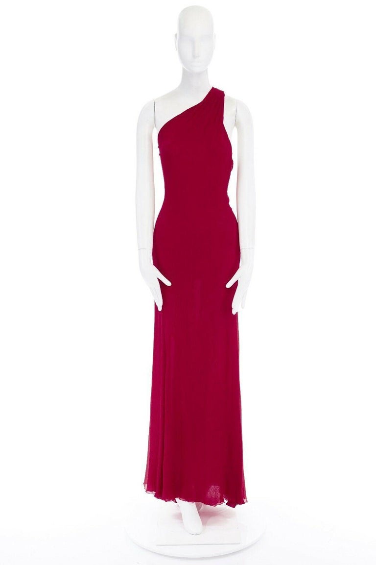 GIANNI VERSACE Vintage red crinkle silk twist strap open back gown ...