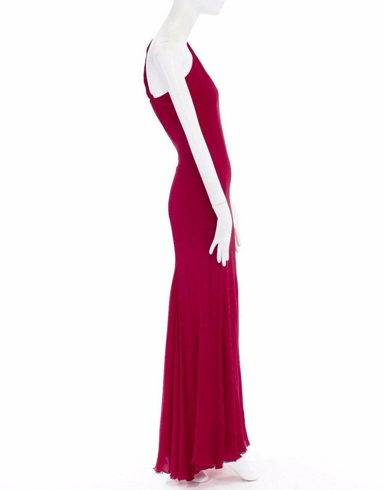 GIANNI VERSACE Vintage red crinkle silk twist strap open back gown ...
