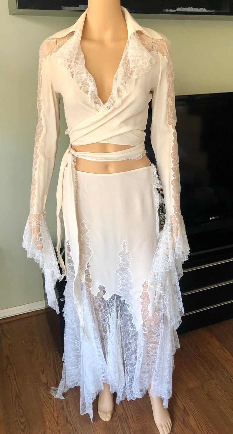 Gianni Versace Vintage Unworn Sheer Lace Panels Silk Top and Skirt 2 ...