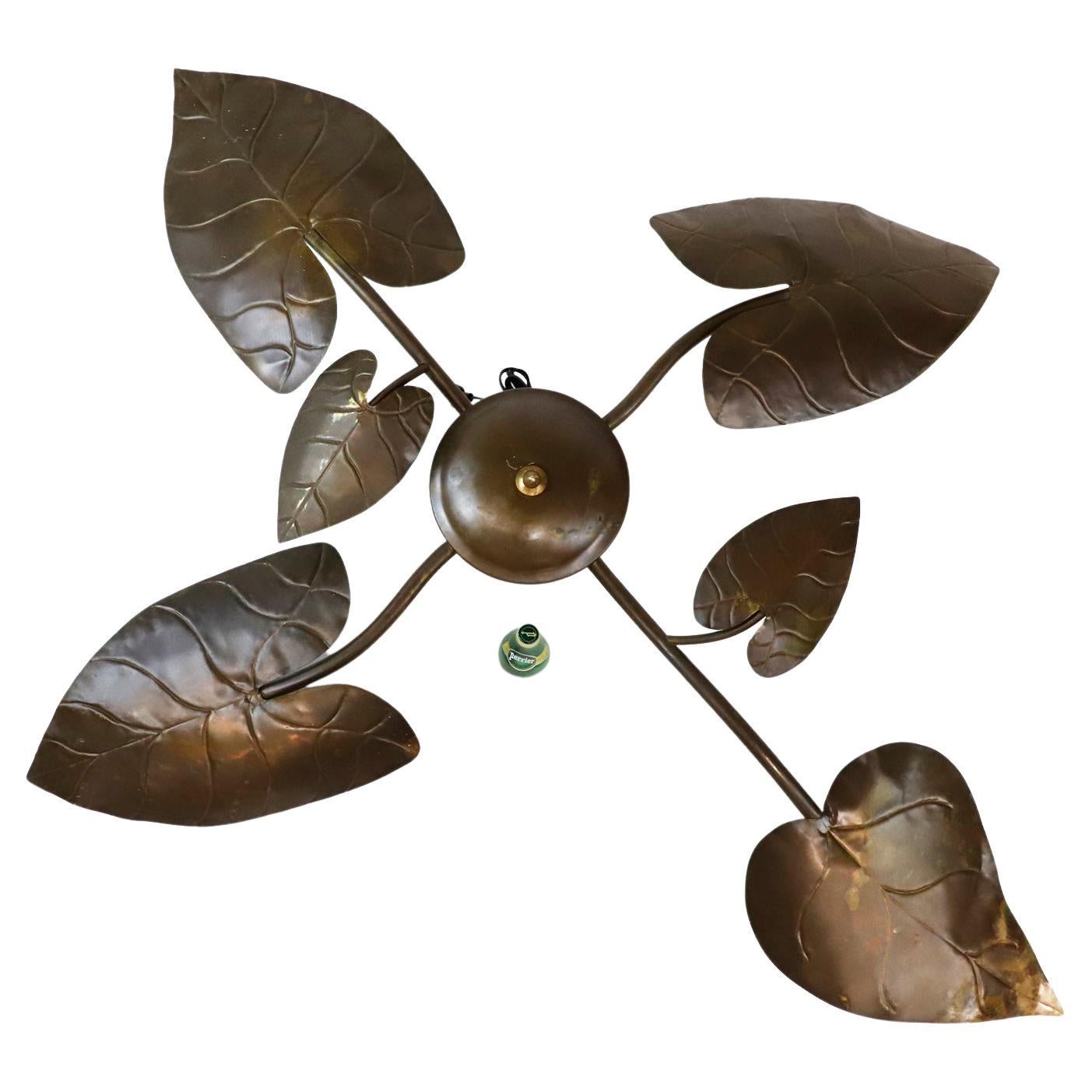 Brass Huge Hand-made Brass Leaf Ceiling Light For Sale at 1stDibs