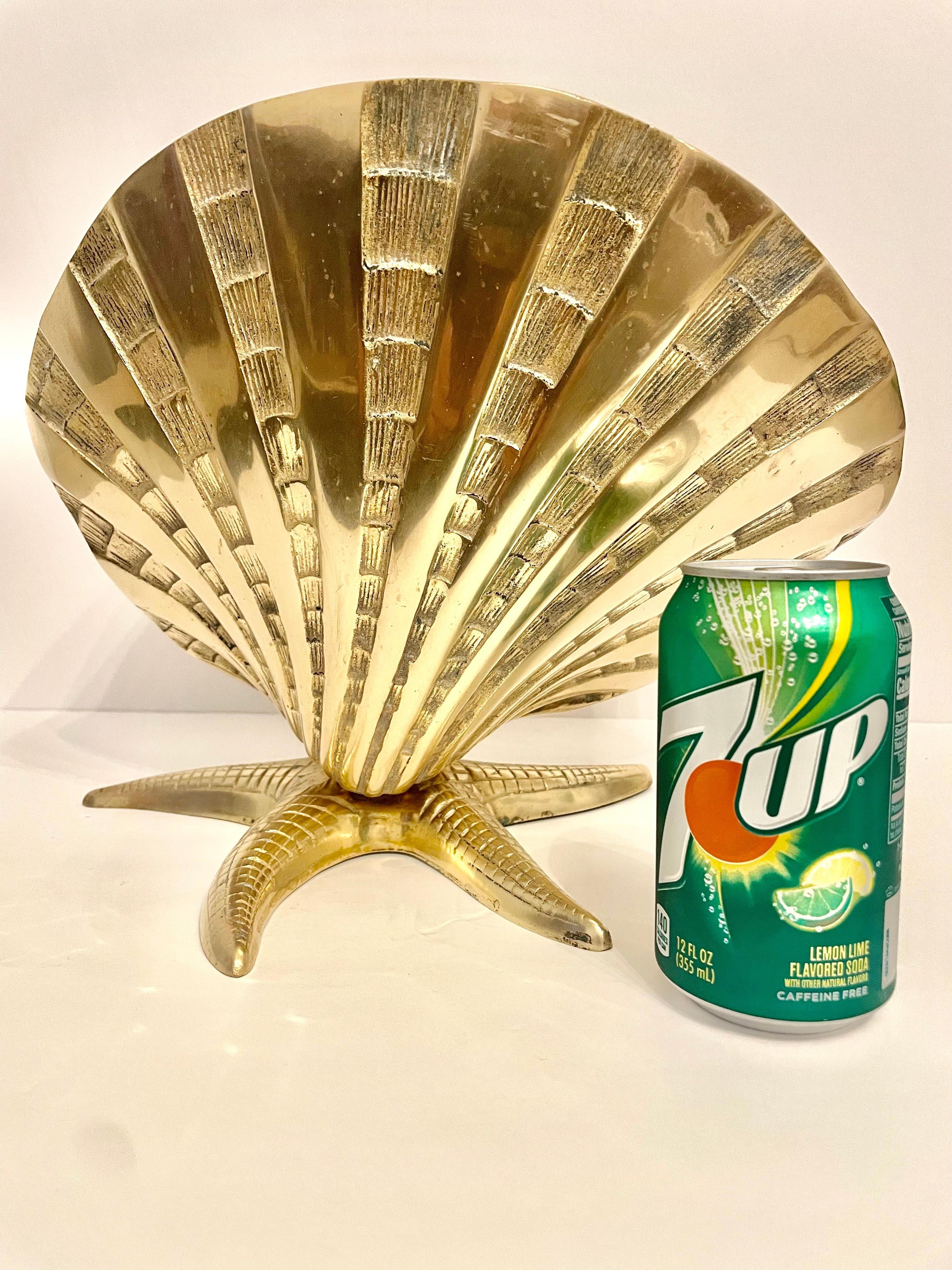 Giant Brass Nautical Clam Shell Seashell on Starfish Base Sculpture at ...