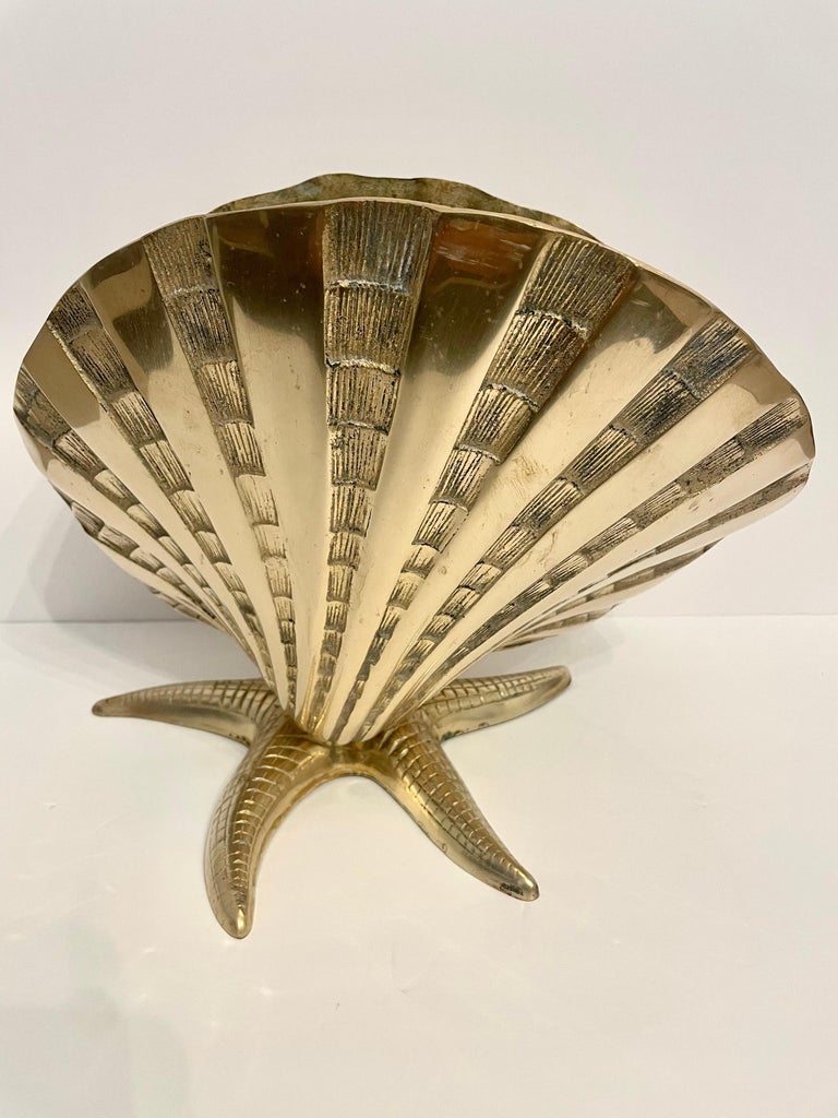 Giant Brass Nautical Clam Shell Seashell on Starfish Base Sculpture For ...