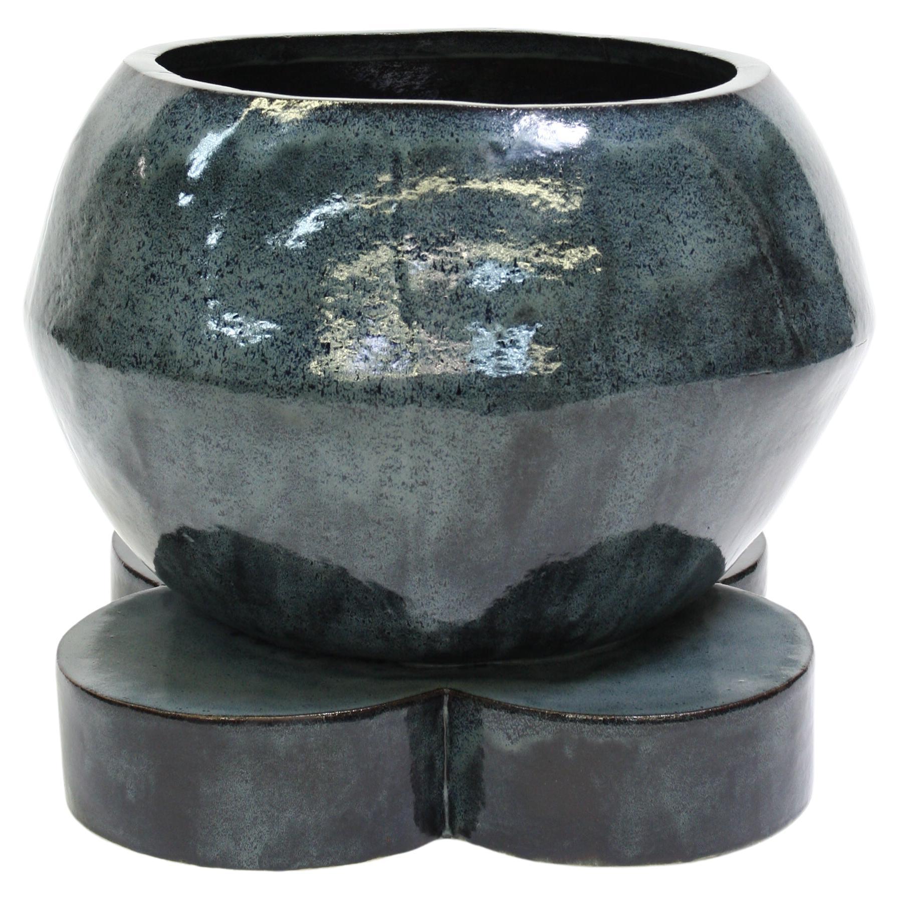 Giant Diamond Contemporary Ceramic Vase in Matte Blue For Sale at 1stDibs