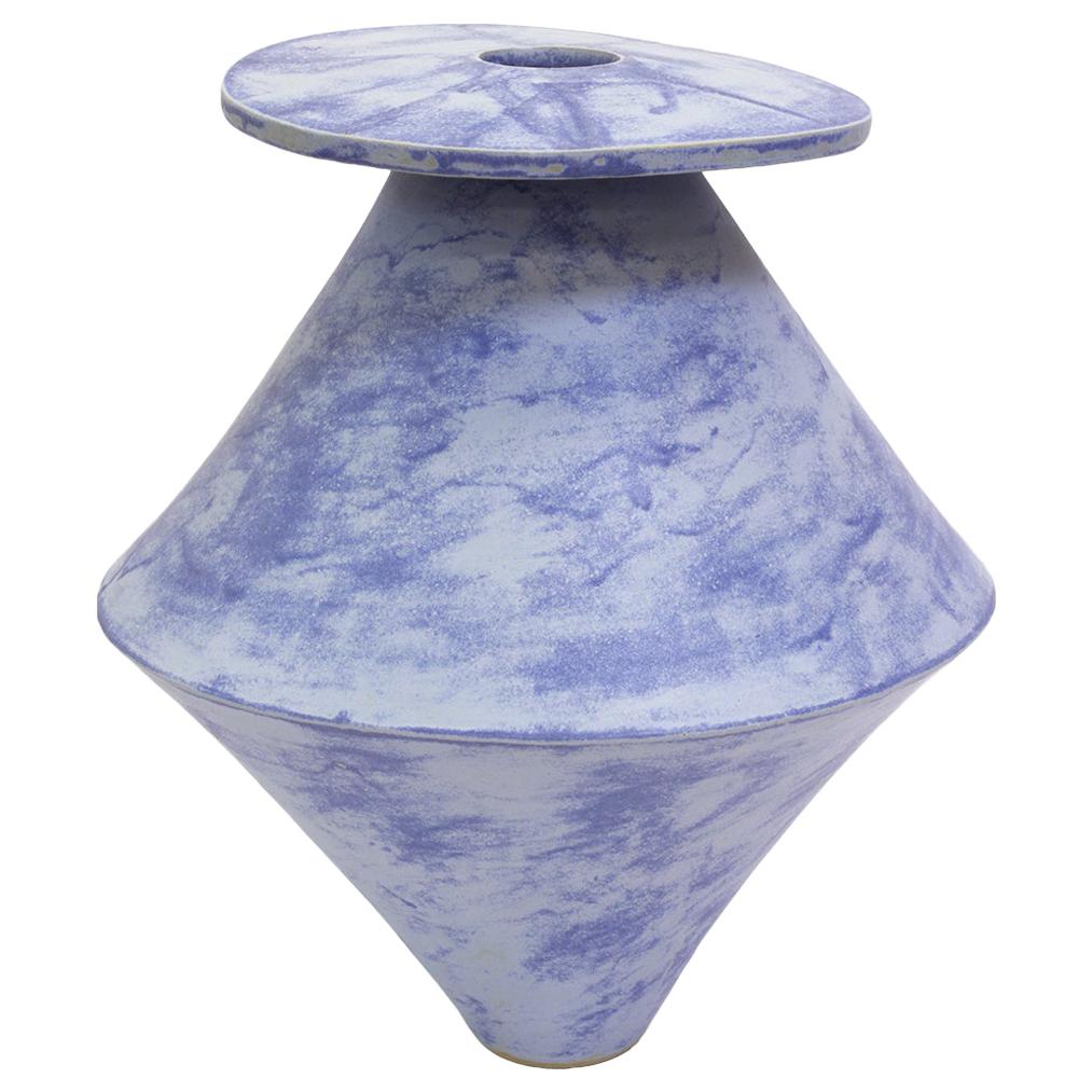 Giant Diamond Contemporary Ceramic Vase in Matte Blue For Sale at 1stDibs