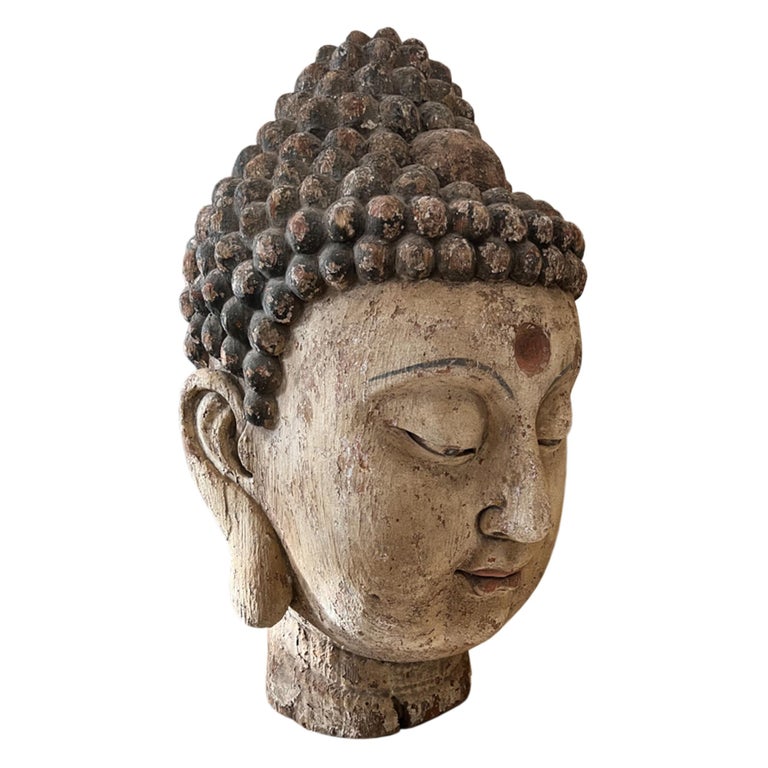 Giant Mid Century Wooden Buddha Head at 1stDibs