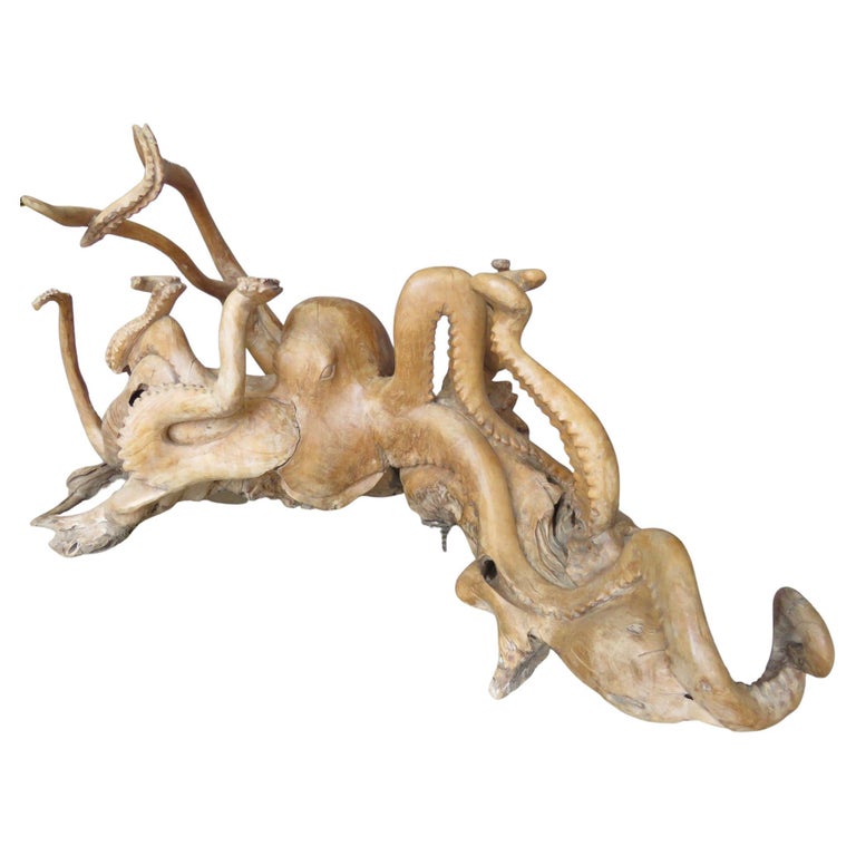Giant Octopus Sculpture Cut Out of One Piece of Natural Wood For Sale ...