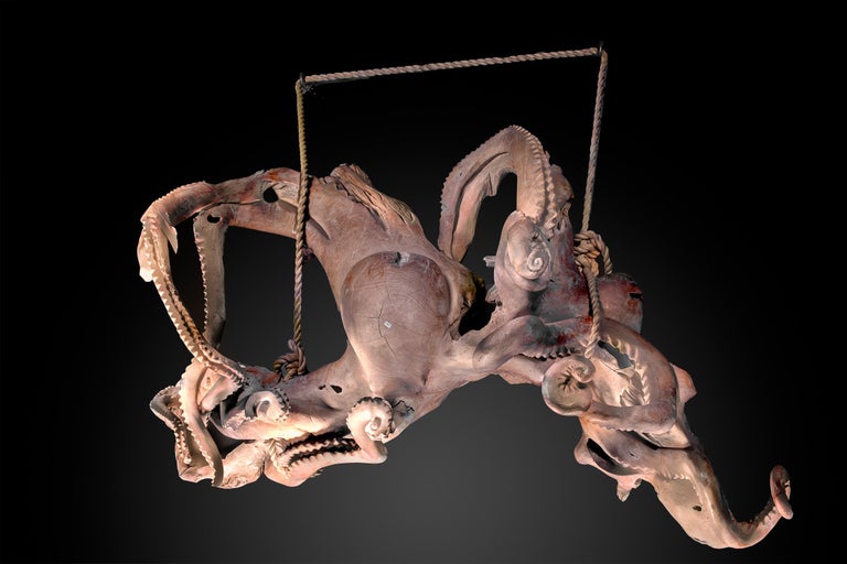Giant Octopus Sculpture Cut Out of One Piece of Natural Wood For Sale ...