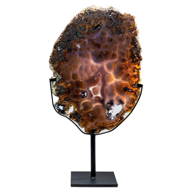 Giant Polished Agate Slice on Custom Metal Stand For Sale at 1stDibs