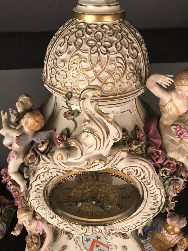 Giant Porcelain Clock Germany Old Plastic Flowers and Characters For ...