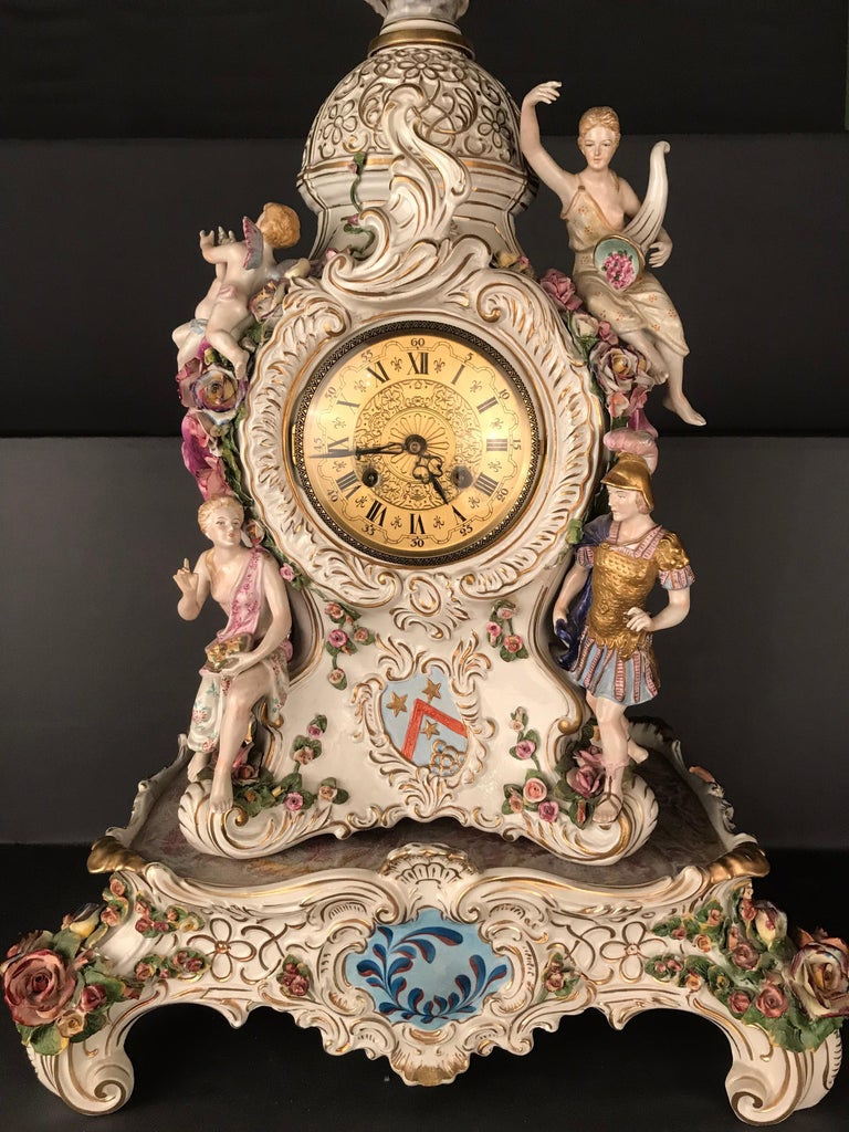Giant Porcelain Clock Germany Old Plastic Flowers and Characters For ...