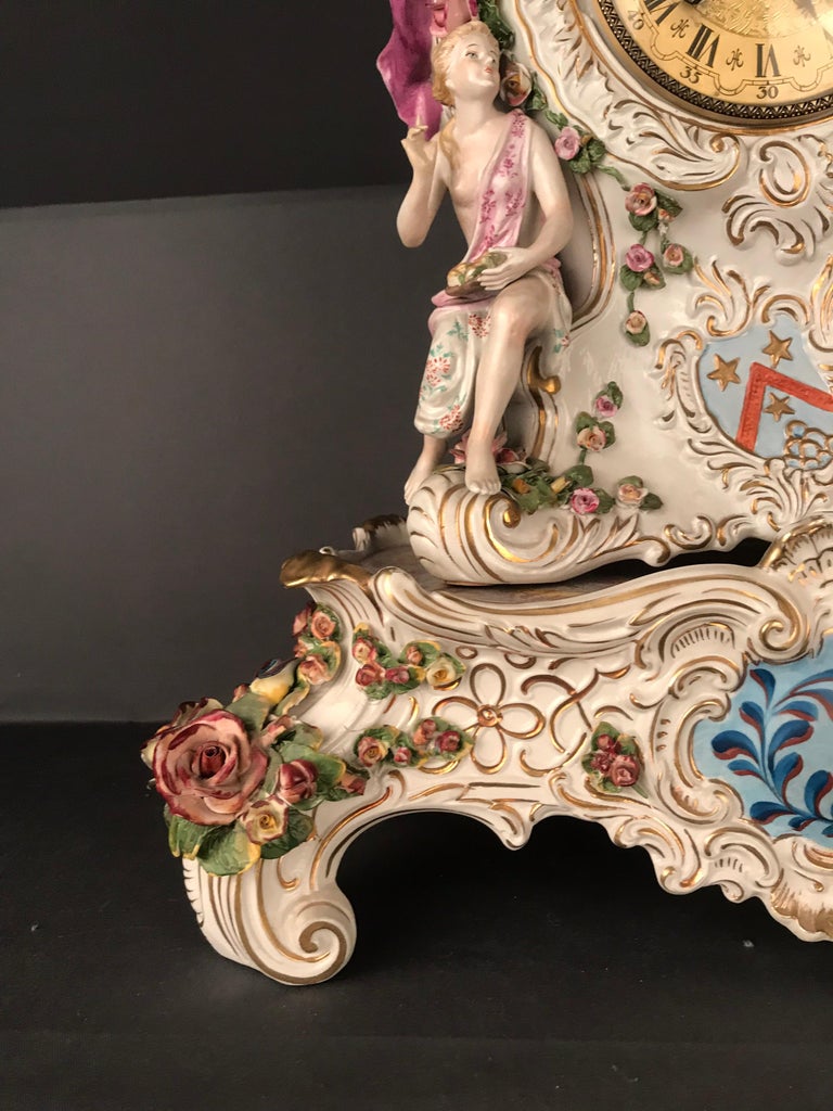 Giant Porcelain Clock Germany Old Plastic Flowers and Characters For ...