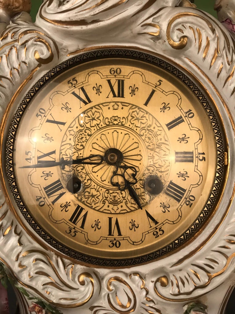 Giant Porcelain Clock Germany Old Plastic Flowers and Characters For ...
