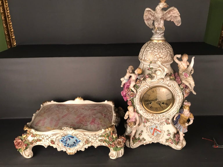 Giant Porcelain Clock Germany Old Plastic Flowers and Characters For ...