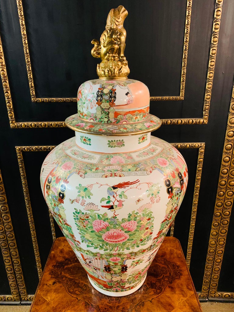 Giant Vase with Lid Crowned by a Gilded Lion, circa 1920-1930 For Sale ...
