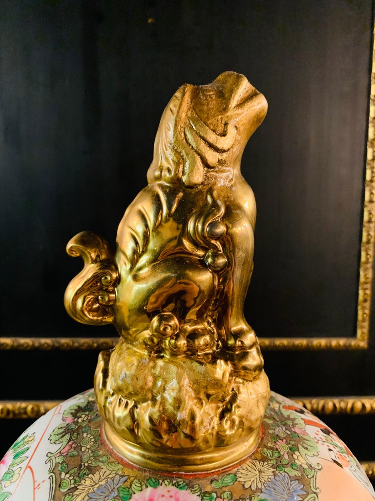 Giant Vase with Lid Crowned by a Gilded Lion, circa 1920-1930 For Sale ...