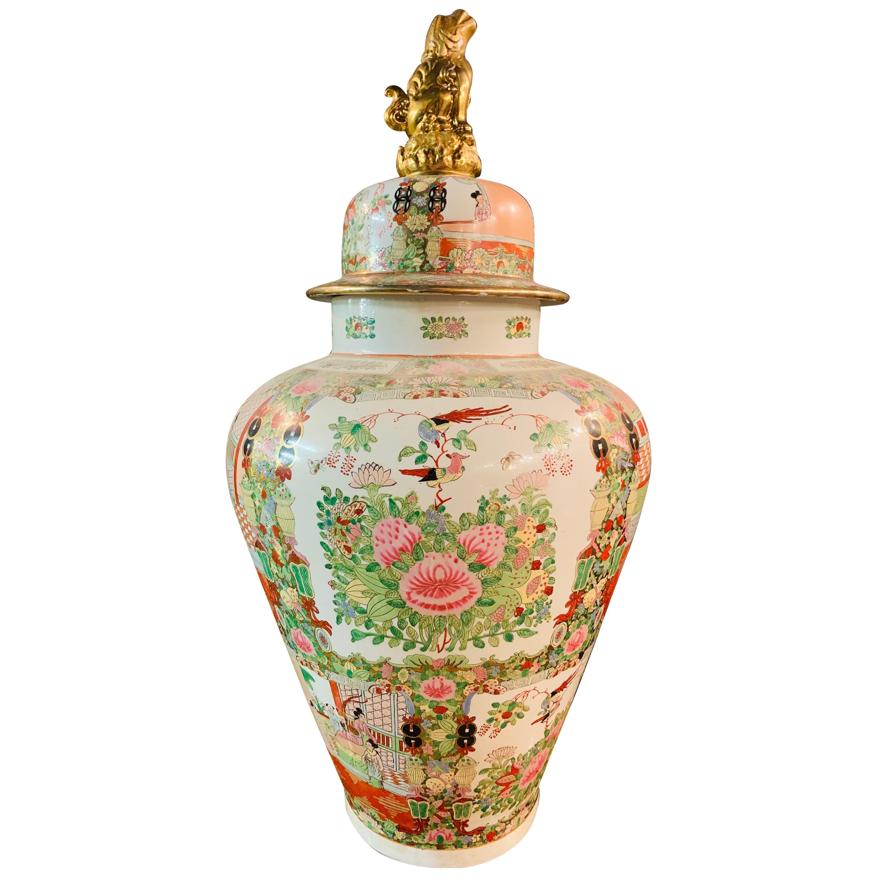 Giant Vase with Lid Crowned by a Gilded Lion, circa 1920-1930 For Sale ...