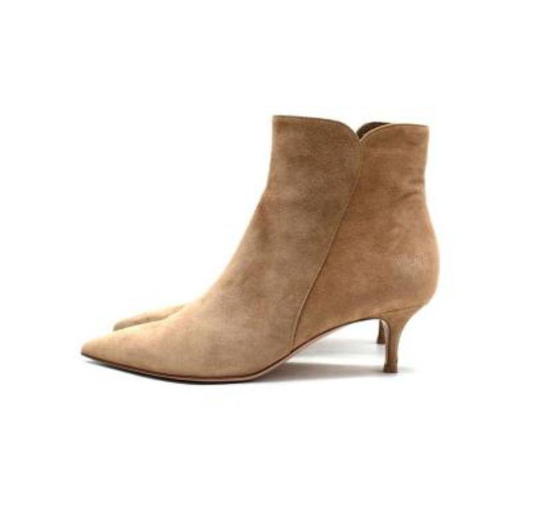 Gianvito Rossi Beige Suede Kitten Heel Ankle Boots For Sale at 1stDibs