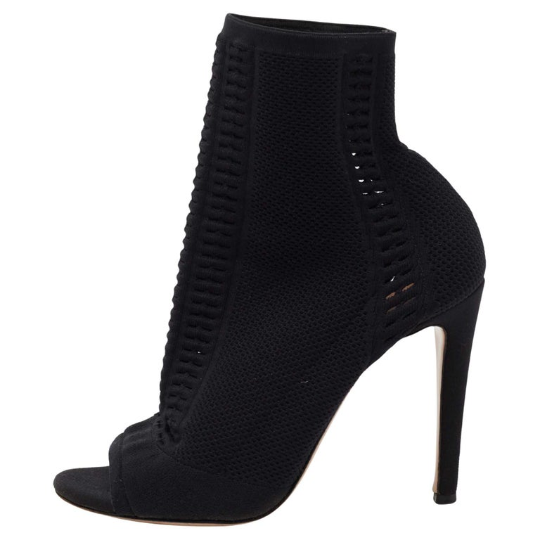 Gianvito Rossi Black Knit Fabric Vires Open-Toe Ankle Booties Size 40 ...