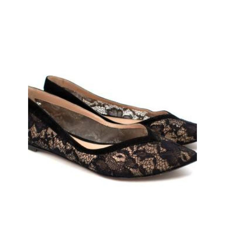 Gianvito Rossi Black Lace Point Toe Flat Pumps For Sale at 1stDibs