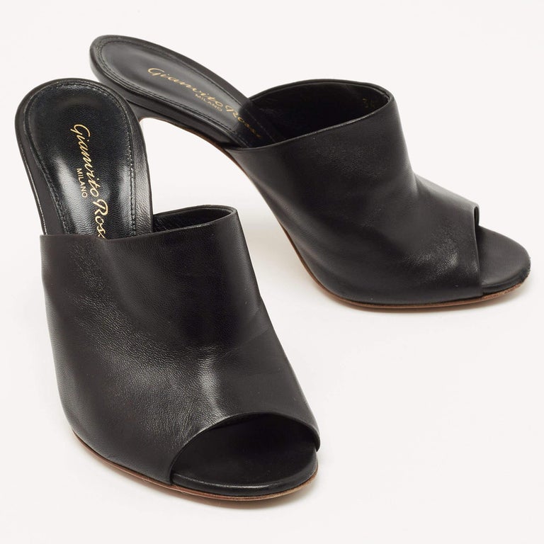 Gianvito Rossi Black Leather Alise Peep Toe Mules Size 34.5 For Sale at ...