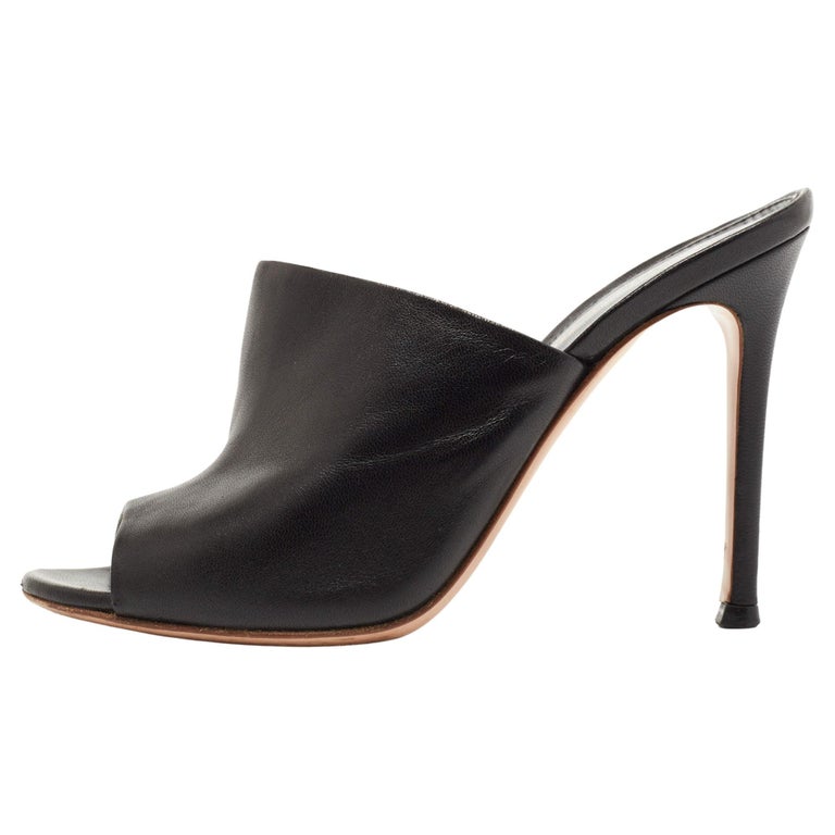 Gianvito Rossi Black Leather Alise Peep Toe Mules Size 34.5 For Sale at ...