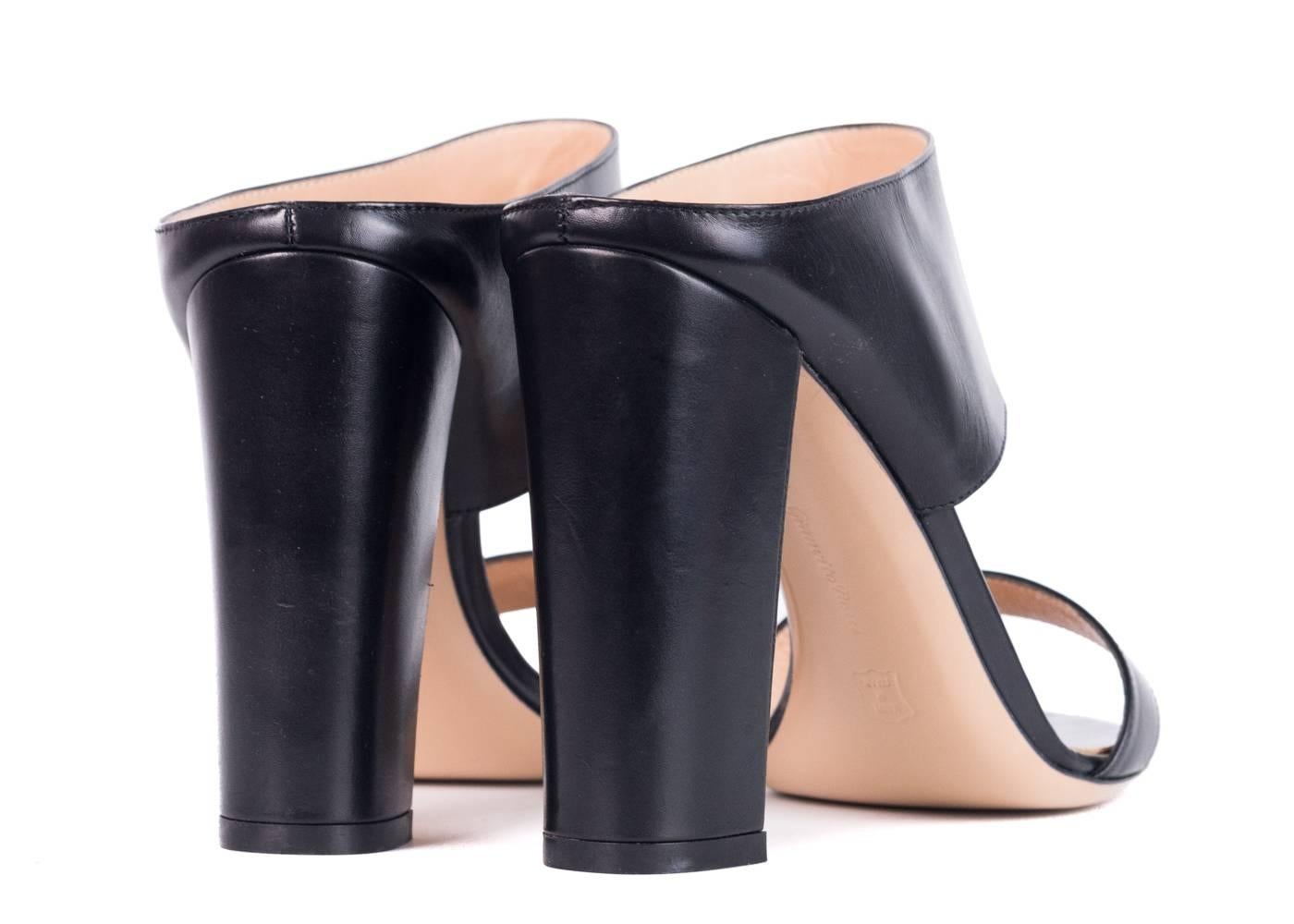 Gianvito Rossi Black Leather Double Cross Strap Mule Sandals For Sale ...