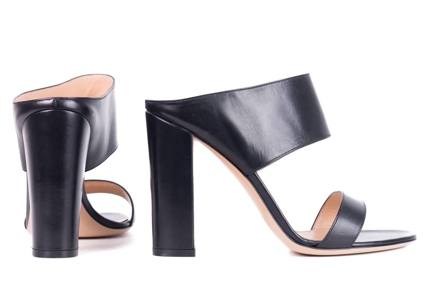 Gianvito Rossi Black Leather Double Cross Strap Mule Sandals For Sale ...