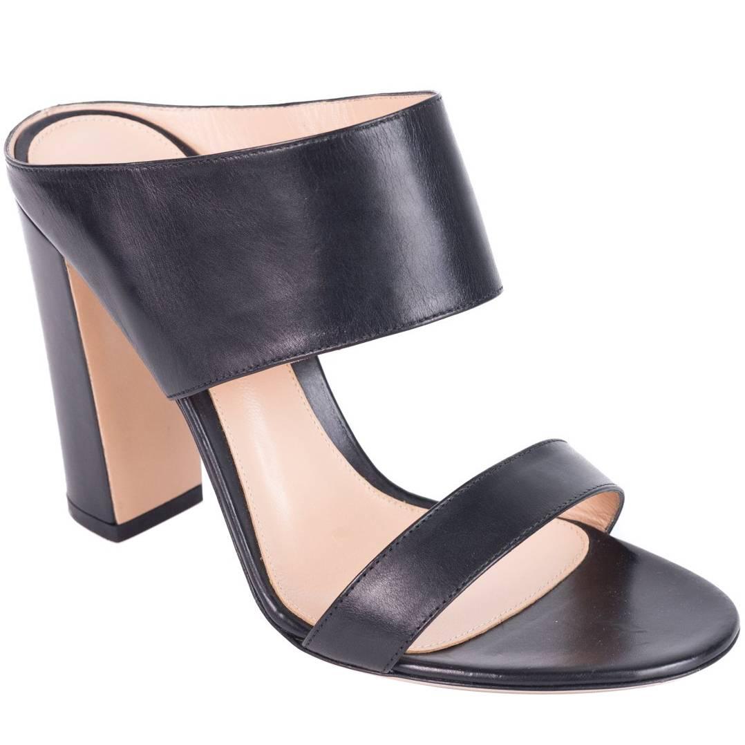 Gianvito Rossi Black Leather Double Cross Strap Mule Sandals For Sale ...