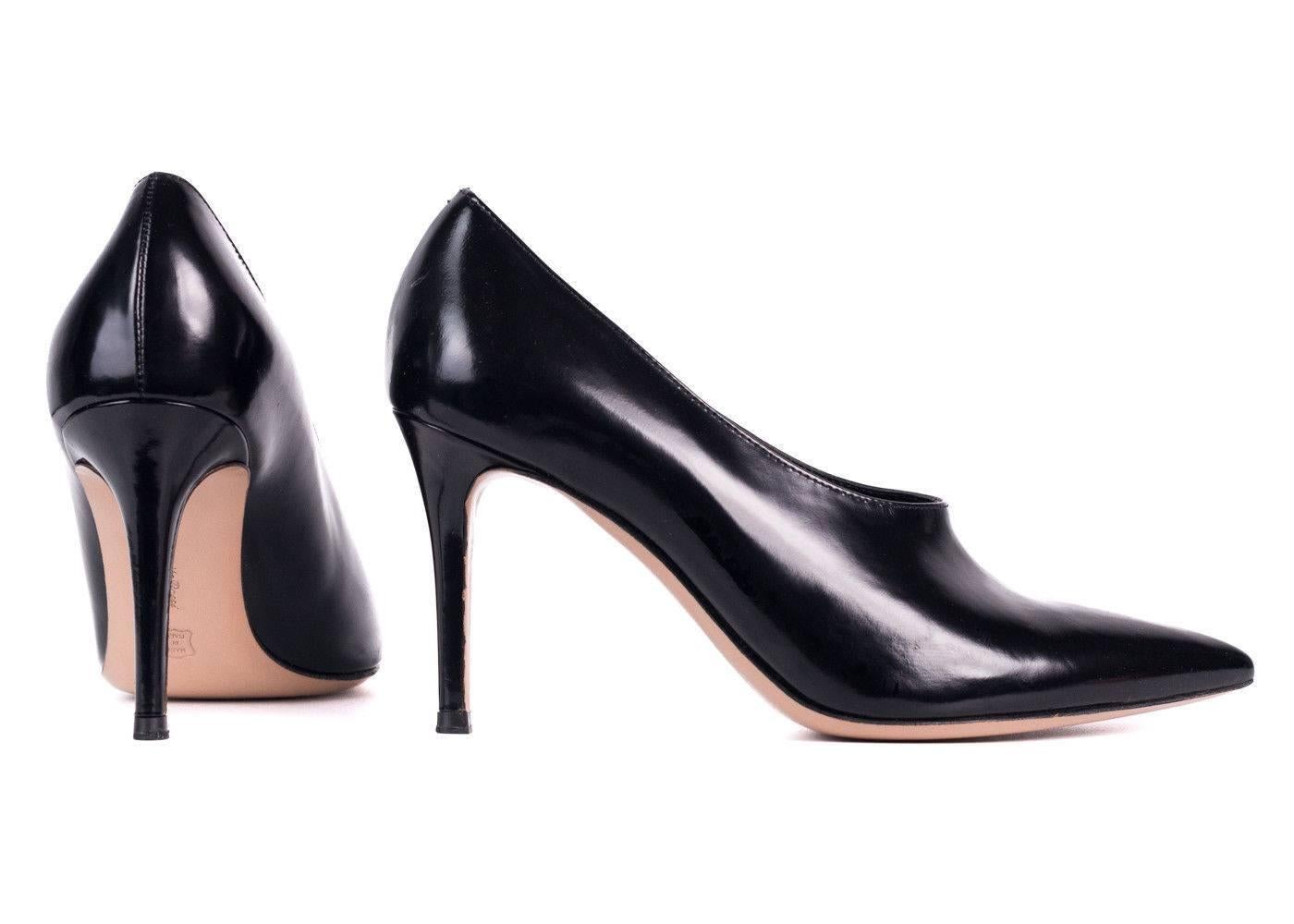 Gianvito Rossi Black Leather High Vamp Pointed Toe Heels For Sale at ...