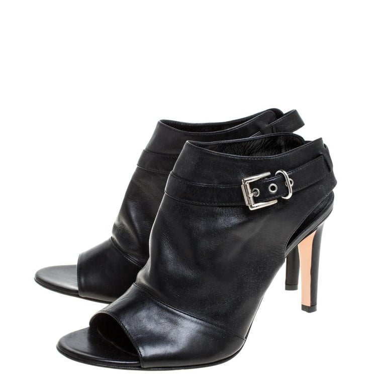 Gianvito Rossi Black Leather Slingback Peep Toe Booties Size 38 For ...