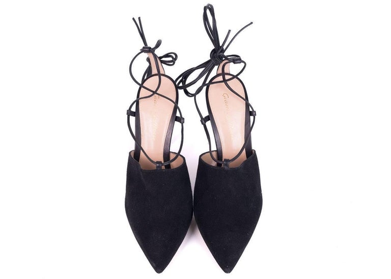 Gianvito Rossi Black Suede Lace Up High Vamp Pointed Toe Mule For Sale ...