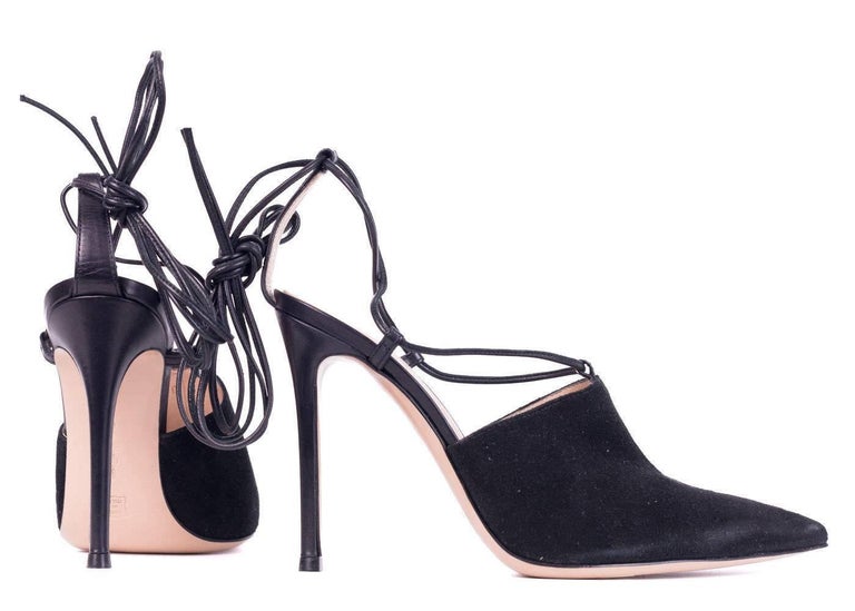 Gianvito Rossi Black Suede Lace Up High Vamp Pointed Toe Mule For Sale ...