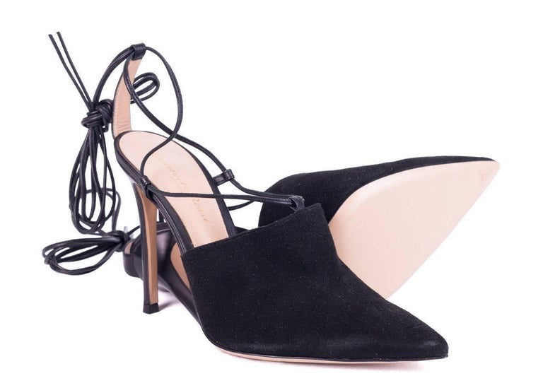 Gianvito Rossi Black Suede Lace Up High Vamp Pointed Toe Mule For Sale ...