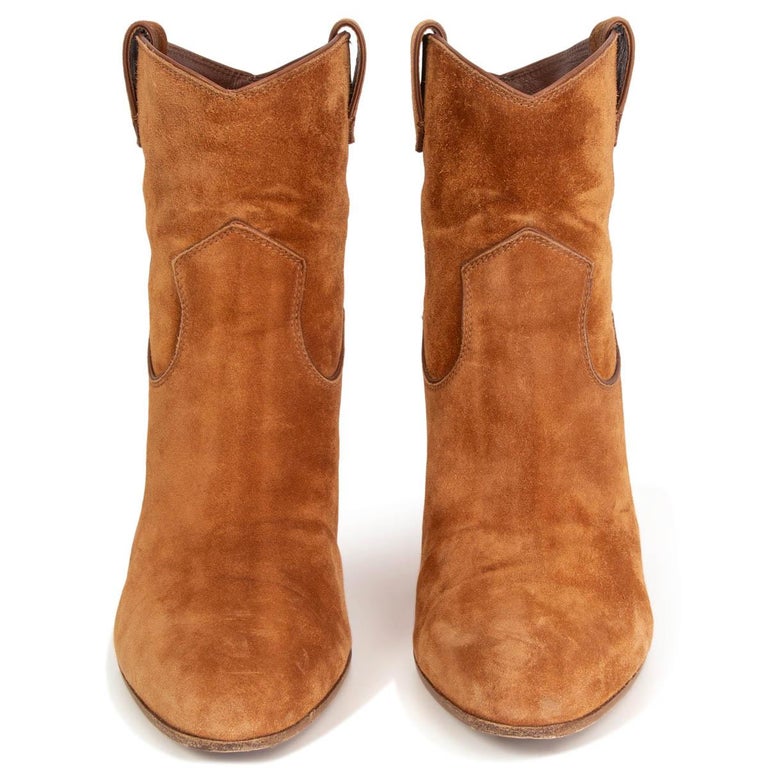 GIANVITO ROSSI cognac brown suede WESTERN COWBOY ANKLE Boots Shoes 40.5 ...