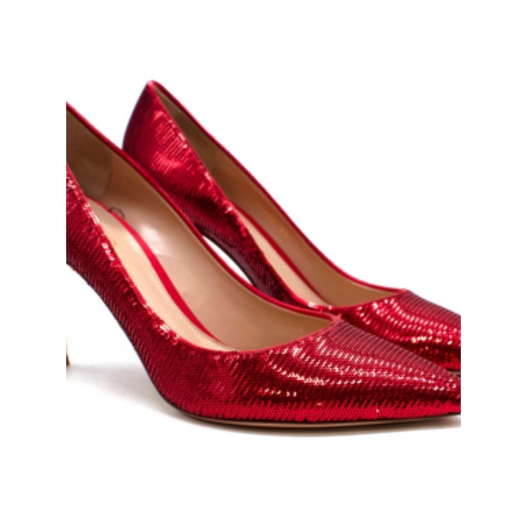 Gianvito Rossi Palladium Mid Heel Red Sequin Pumps For Sale at 1stDibs
