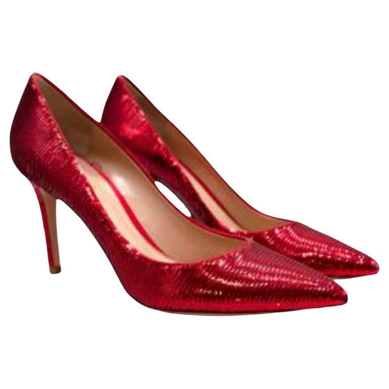 Gianvito Rossi Palladium Mid Heel Red Sequin Pumps For Sale at 1stDibs