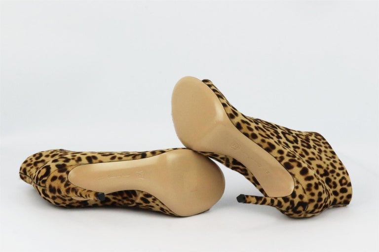 Gianvito Rossi Peep Toe Leopard Print Calf Hair Ankle Boots Eu38 5 Uk 5