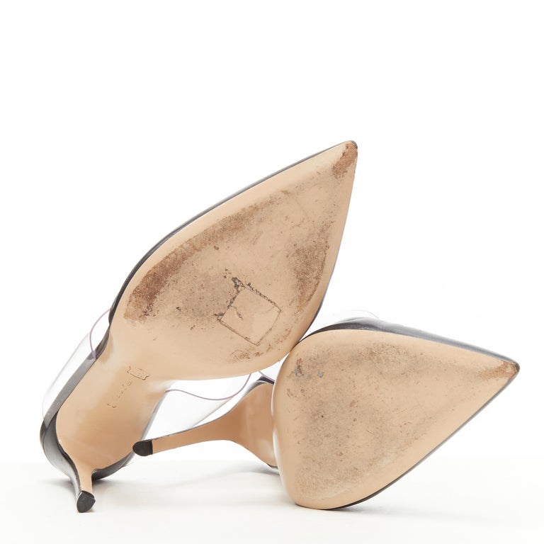 GIANVITO ROSSI Plexi black leather toe clear PVC mule heel EU39 US9 For ...