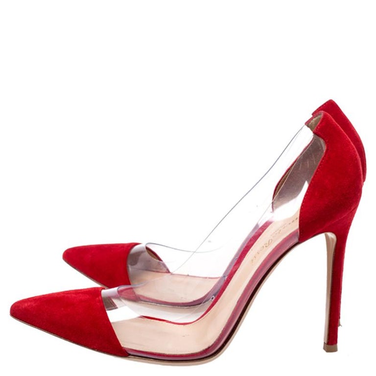Gianvito Rossi Red Suede and PVC Plexi Pointed Toe Pumps Size 38 For ...
