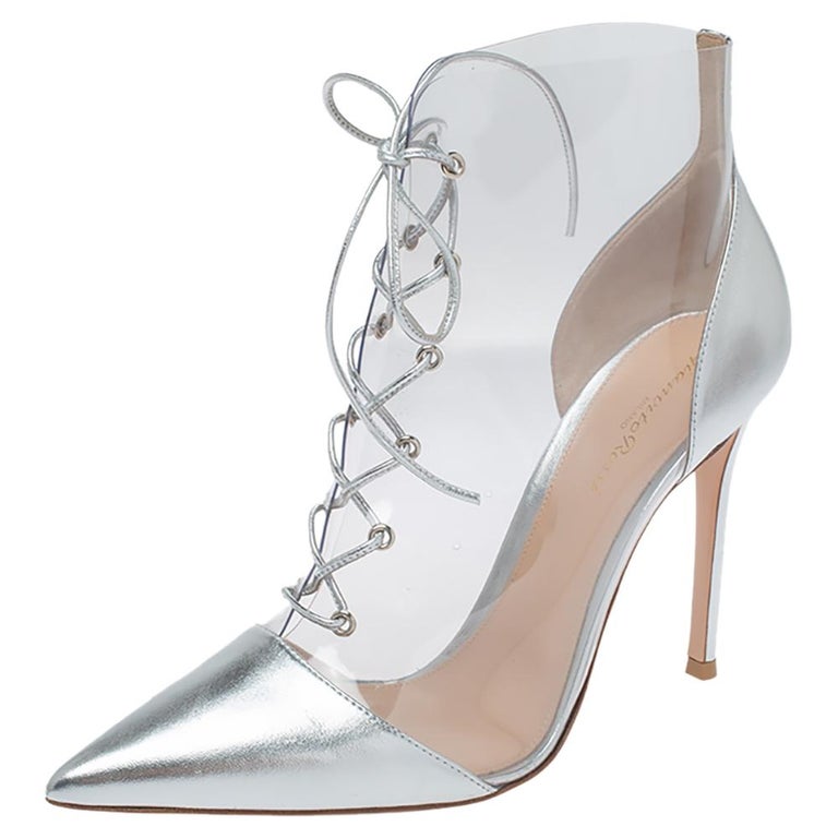 Gianvito Rossi Transparent PVC Silver Leather Plexi Lace Ankle Boot ...