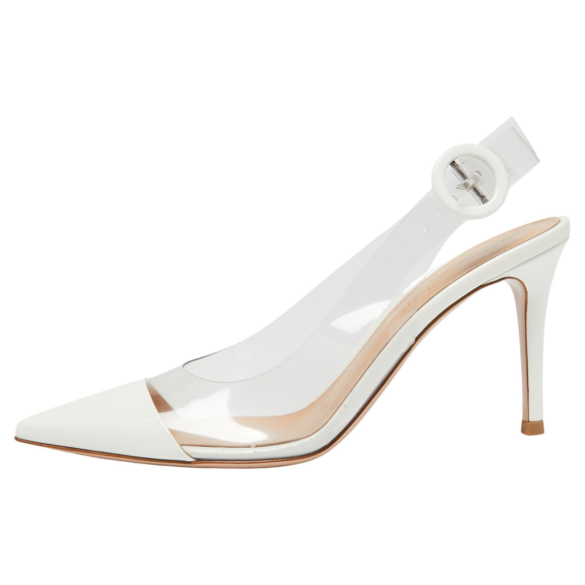 Gianvito Rossi White Patent Leather And PVC Plexi Pointed Toe Pumps ...
