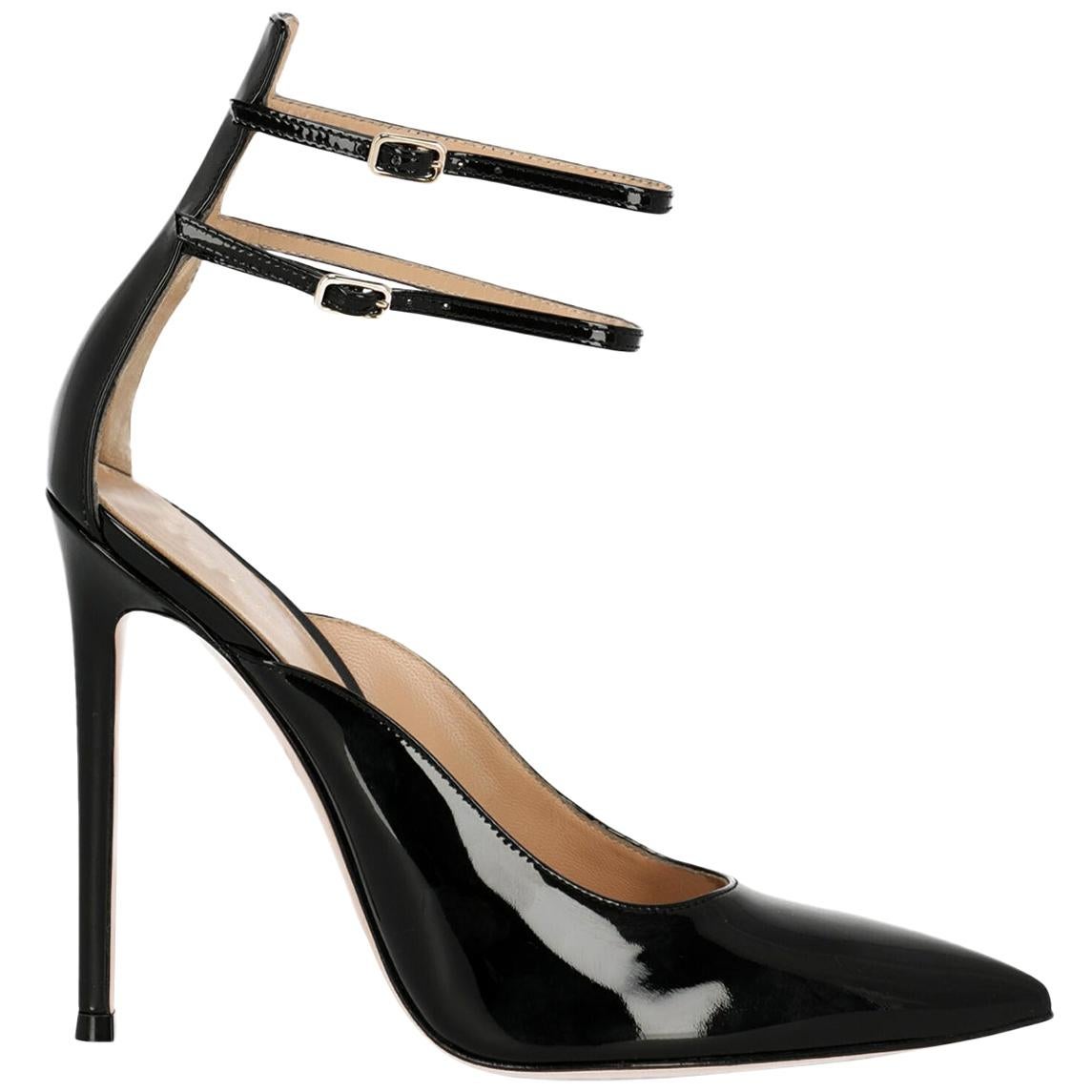Gianvito Rossi Black Leather Double Cross Strap Mule Sandals For Sale ...