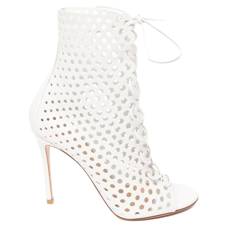 Gianvito Rossi Women's Laser Cut Lace Up Open Toe Leather Ankle Boots ...