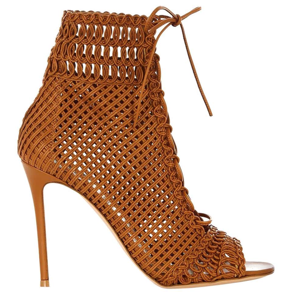 Gianvito Rossi Woven Leather Peep Toe Ankle Boots At 1stdibs