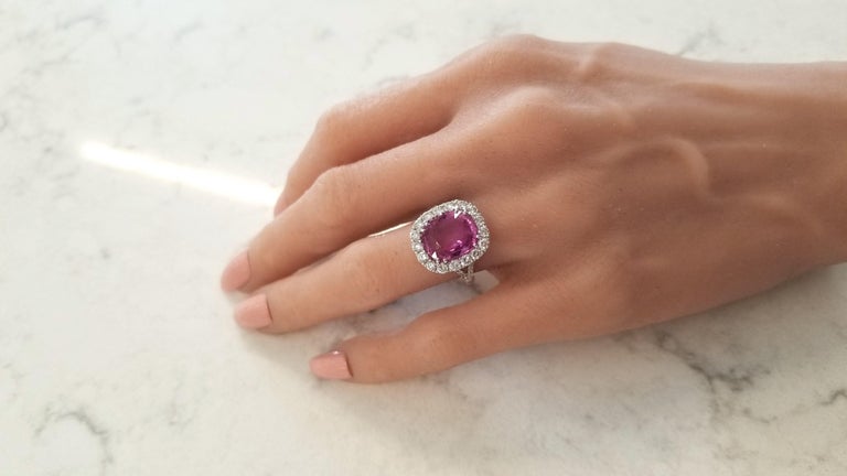 GIC Certified 6.06 Carat Cushion Pink Sapphire and Diamond Cocktail ...