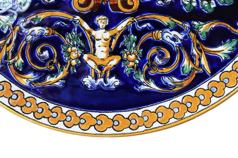 Gien Faience Decorative Plate Hand Painted in Dark Blue and Yellow For ...