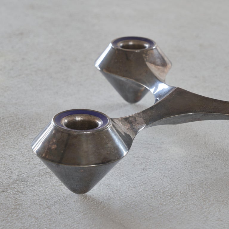 Gijs Bakker Rare Candle Holder in Patinated Silver and Enamel for ...